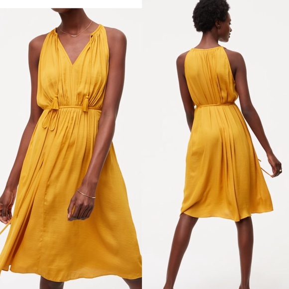 LOFT | Dresses | Tassel Tie Waist Mustard Colored Dress | Poshmark